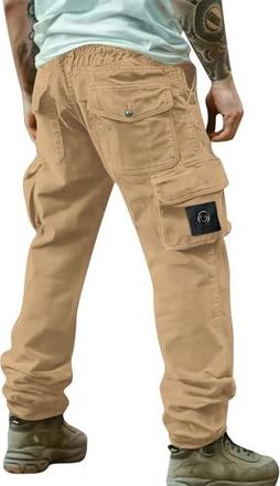 Generic Pantalon de travail pour homme, pantalon cargo en coton pour homme, pantalon de travail cargo multi-poches droit, kaki, XL