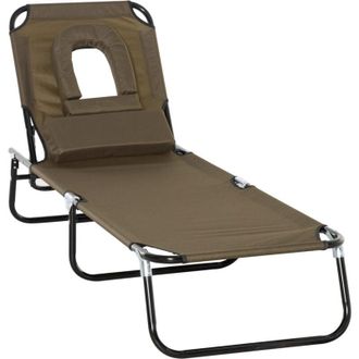 OUTSUNNY Bain de soleil pliable transat inclinable 4 positions chaise longue de lecture 3 coussins fournis marron