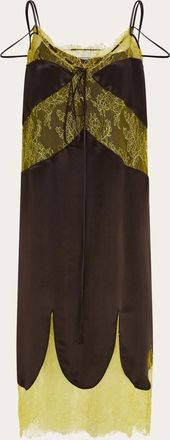 Ferragamo Damen Slipdress aus Satin und Spitze Braun