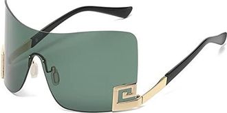 Generic Lunettes de soleil surdimensionnées une pièce pour femmes vintage marron lunettes de soleil femmes miroir nuances, Vert 3071, Taille unique