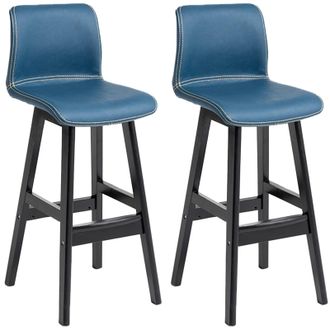 Generic Barhocker, 2-Teilig, Massivholz mit Pu-Kissen Und Fu&szlig;st&uuml;tze, 72 cm, K&uuml;cheninsel-/Fr&uuml;hst&uuml;cksthekenh&ouml;he, Blau Gepolstert