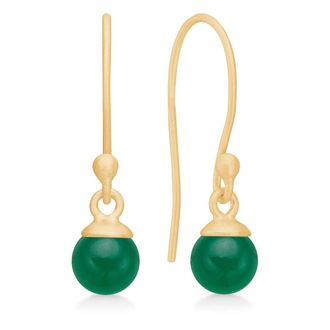 Frk. Lisberg Femme, Accessoires, Jaune, Taille: ONE Size Boucles doreilles en Onyx Vert Plaqu&eacute; Or 14K