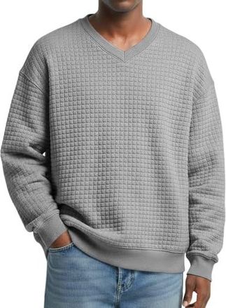 Generic Pull à col rond pour homme, pull tricoté gaufré, pull chaud à manches longues, pull décontracté pour lhiver, couleur unie, rétro, décontracté, vintage