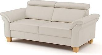 Cavadore 3-Sitzer-Sofa Ammerland in Echtleder / Landhaus-Sofa mit Federkern + Kopfteilverstellung / 186 x 84 x 93 / Leder Weiß