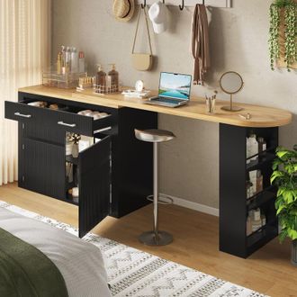 Liberte Table de bar extensible 137-215x39 cm sur roulettes, &icirc;lot cuisine rangement, noir