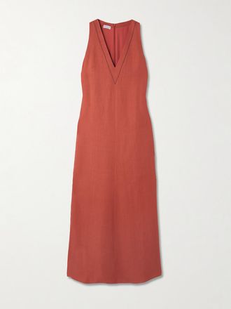 Brunello Cucinelli Midikleid Aus Twill Mit Verzierungen - Orange