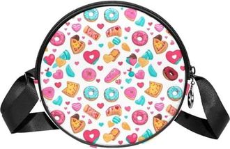 Generic Sac &agrave; bandouli&egrave;re rond pour femme, petit sac &agrave; bandouli&egrave;re d&eacute;t&eacute; avec fermeture &eacute;clair, bretelles r&eacute;glables, sac &agrave; main rond d&eacute;contract&eacute; pour femmes et