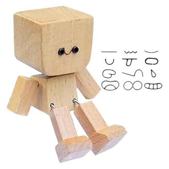 Generic Shaking Wood Man Figurine dhomme en bois pour tableau de bord de voiture, poupée amusante en bois avec joint mobile pour voiture, camionnette, camion,