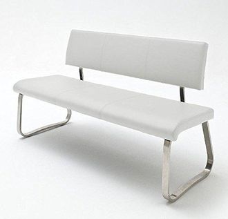 Robas Lund Esszimmersitzbank mit Rückenlehne Kunstleder, Sitzbank Belastbar bis 280 Kg, Küchensitzbank weiß