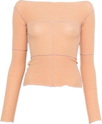 BASERANGE Femme, Tops, Beige, Taille: 38 FR Fine Ribbed Long Sleeve Top