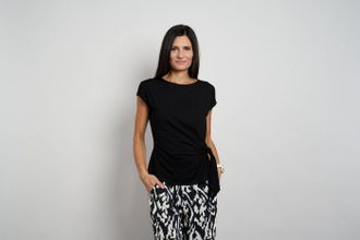 Seidel Moden Kurzarmshirt Rundhals-Shirt mit Knoten-Detail an der Seite - MADE IN GERMANY