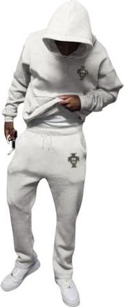 ORANDESIGNE Ensemble de Jogging Y2K Homme 2 Pièces Set Légère Ensemble de Survêtement Unisexe Sweat à Capuche et Pantalon de Sport Style Streetwear Hip Hop D Gris