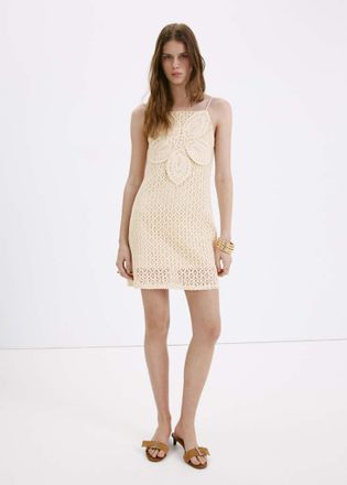 Mango H&auml;kelkleid mit Blumendetail ecru - Damen - XS - MANGO