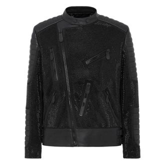 Philipp Plein Leather Disco Bikerjacke Kristalle - - Jackets - Herren - Schwarzk - M