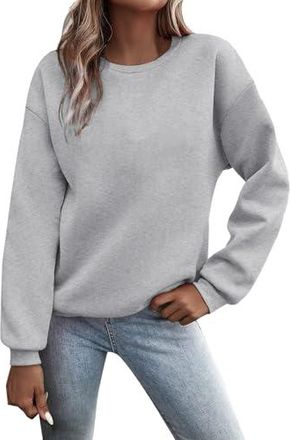 Generic Chandails en molleton pour femme - Couleur unie - Haut surdimensionn&eacute; - Col rond - Manches longues - Automne - Hiver - D&eacute;contract&eacute; - Confortable - Ten