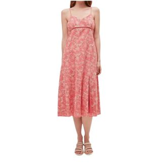 Suncoo Korallenrotes und wei&szlig;es- besticktes- r&uuml;ckenfreies Midikleid - - Dresses - Damen - Rosa - S