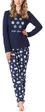 Merry Style Pyjama Ensemble Haut et Bas Vêtement dIntérieur Femme MS10-169 (Bleu Foncé Ours, S)