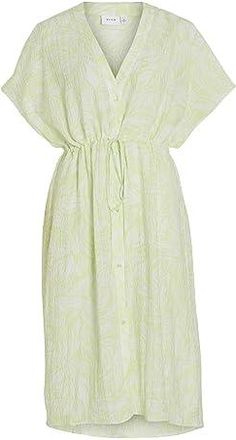 Vila Loose Womens Dress Crepe Blouse Design midi Summer Dress with Button Placket and tie Belt VILIMIA, Couleurs:Vert, Taille:40