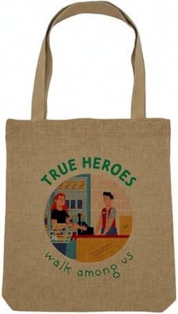 Fabulous Sac Shopping Tote Bag Aspect Lin - True Heroes - Cashier Seller Job Grocery Staff Sac de Courses Toile Epaisse 360g Beige Naturel Cabas Port&eacute; Epaule S