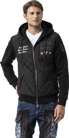 Cipo & Baxx Herren Jacke CJ303 Schwarz - Steppjacke im Modernen Casual Streetwear Stil mit Kapuze & Reißverschluss - Bequeme Übergangsjacke für Alltag & Freizeit 