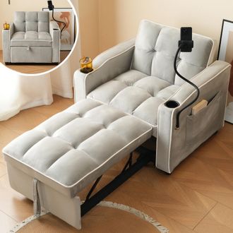 Generic Schlafsessel 3 in 1 Ausziehbar Samt mit Getr&auml;nkehalter & Handyhalterung Bettsessel Verstellbar G&auml;stebett Kompakt Kleine R&auml;ume Sofa Bed Chair, 83 * 167