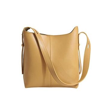 Generic Grand sac &agrave; bandouli&egrave;re seau en cuir v&eacute;g&eacute;talien pour femme, grand sac fourre-tout en cuir pour femme, jaune, large