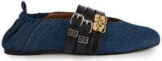 Ganni Ballerines denim Sue &agrave; boucles en coton