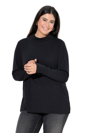 Ulla Popken Damen gro&szlig;e Gr&ouml;&szlig;en &Uuml;bergr&ouml;&szlig;en Plus Size Shirt, Rippjersey, Rollkragen, Langarm schwarz 50+ 842133100-50+