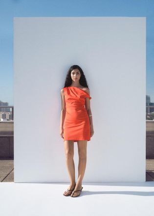 Mango Robe froncée à col asymétrique corail - Femme - XS - MANGO