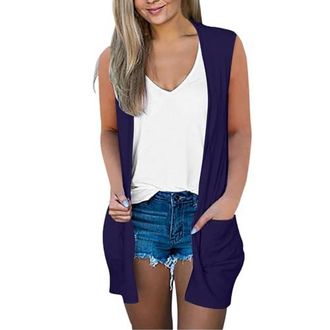 Generic Cardigan cascade, cardigan sans manches pour femme, tricot doux de couleur unie, gilet de sortie classique, cardigan l&eacute;ger ouvert sur le devant avec p