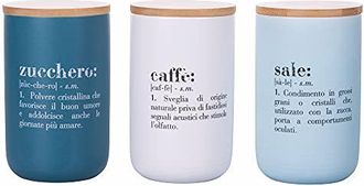 Villa D'Este Home Tivoli Victionary Shades 3er Set Bone China mit Bambusdeckel 750 ml, Petrolgrün + Himmelblau + Weiß, Misure: Ø 10 x h. 15 cm Capacità, 3