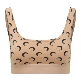 Marine Serre Femme, Sport, Beige, Taille: 38 FR Moon Printed Jersey Sports Bra