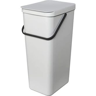 Brabantia Poubelle Sort & Go 40L (Gris clair) - Syst&egrave;me de tri des d&eacute;chets avec poign&eacute;e de transport, couvercle amovible et &agrave; ouverture permanente - Poubelle cu