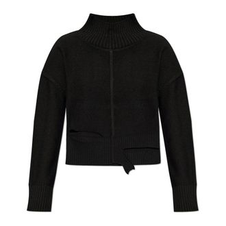 Maison Margiela Femme, Pulls, Noir, Taille: 40 FR Pull Court à Col Roulé et Fentes