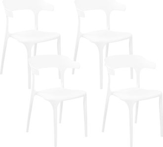 Beliani Indoor und Outdoor Stuhl 4er Set Kunststoff wei&szlig; stapelbar Skandi Modern Gubbio