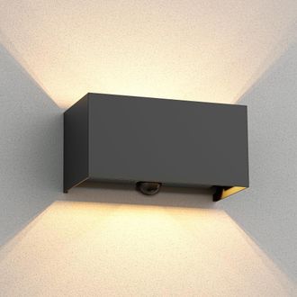 LEDs Com Wandleuchte CUBEL, Dämmerungssensor, Bewegungmelder für außen, IP65, Up-/Downlight, anthrazit, rechteckig, inkl. 2 LED Lampen, je 4,1 W, 501lm, warmwe
