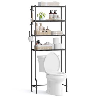 Songmics 4-st&ouml;ckiges Toilettenregal, Badezimmerregal, Waschmaschinenregal, verstellbare Ablagen, mit Haken, Toilettenpapierhalter, platzsparend, 30 x 63 x 176 