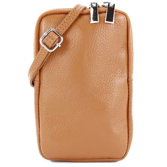 modamoda.de T197 Damen Leder Handytasche 6,7 Zoll Umh&auml;ngetasche handmade in Italy, Farbe:Camel