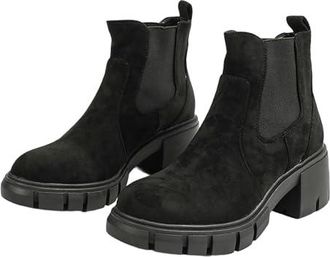 Generic Bottines Chelsea À Plateforme Épaisse pour Femmes avec Talon Compensé Bas Élastique À Enfiler pour Le Travail en Automne en Daim Style Classique,Noir,