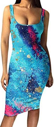 Generic Robe amincissante 2026 - Jupe imprim&eacute;e - Gilet tendance pour femme - Sans manches - Robe ajust&eacute;e d&eacute;contract&eacute;e pour le travail, bleu, XXL