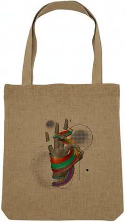 Fabulous Sac Shopping Tote Bag Aspect Lin - Main Surr&eacute;aliste Collage Art Surr&eacute;alisme - Sac de Courses Toile Epaisse 360g Beige Naturel Cabas Port&eacute; Epaule Solid