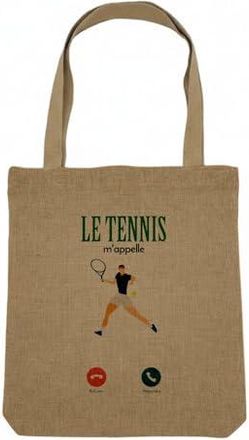 Fabulous Sac Shopping Tote Bag Aspect Lin - Le Tennis MAppelle Sport Raquette - Sac de Courses Toile Epaisse 360g Beige Naturel Cabas Port&eacute; Epaule Solide Impri
