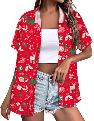 Generic Sweat-shirt en polaire confortable pour femme - Imprimé de Noël décontracté - Col en polaire - Pour la vie quotidienne - Cadeau de Noël, Rouge, XXL