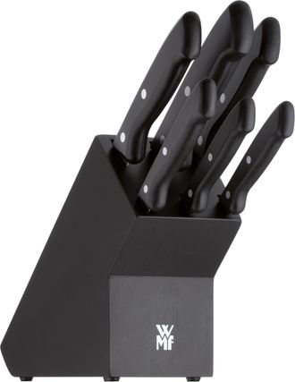 WMF Classic Line Messerblock mit Messerset 7-teilig, Messerblock schwarz best&uuml;ckt, 6 Messer, Buchenholz-Block, Spezialklingenstahl
