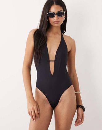 Tala Maillot 1 pi&egrave;ce &agrave; liens nou&eacute;s dans le dos - Noir ombre