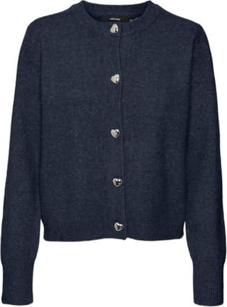 Vero Moda Vmfiona Ls Short Cardigan GA Boo, Navy Blazer/Detail:Melange W. Heart Button, XS Femme