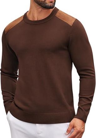 Coofandy Pull Homme Col Rond Manches Longues Basique D&eacute;contract&eacute; Mode Pull Tricot Marron XL