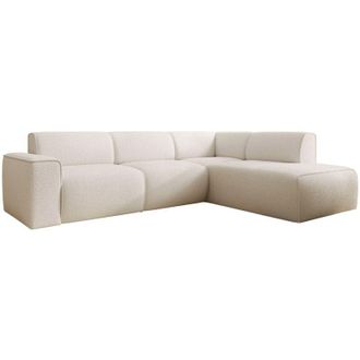 Selsey Selsey Bouvi - Ecksofa mit seitlicher R&uuml;ckenlehne an der Ottomane, rechts, creme, Boucl&eacute;