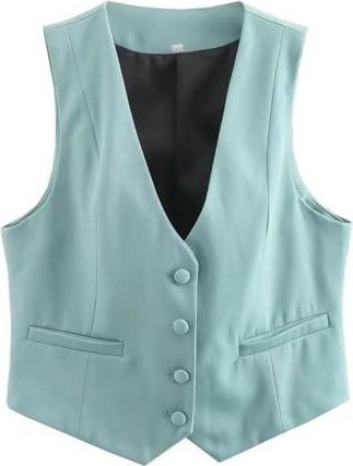 Generic Vestes pour femmes 2026 Gilet en satin couleur avec dos, bleu, A