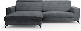 Cavadore Ecksofa Bounce mit Cord-Bezug / Eckcouch mit Schlaffunktion, Bettkasten + Kopfteilverstellung / 290 x 88-108 x 178 / Breitcord, Grau